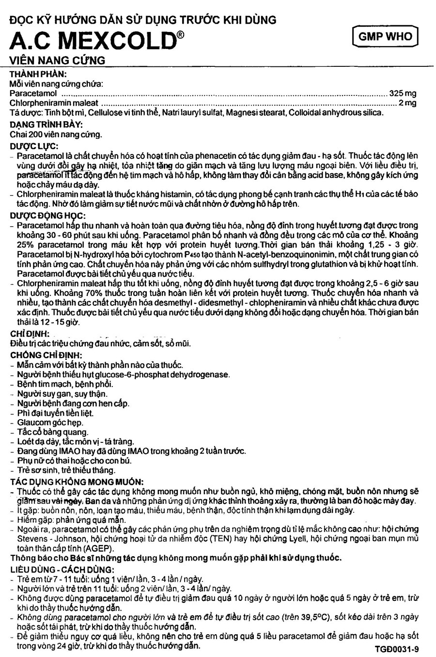 Thuốc A.C Mexcold chai 200 viên-Nhà thuốc An Khang