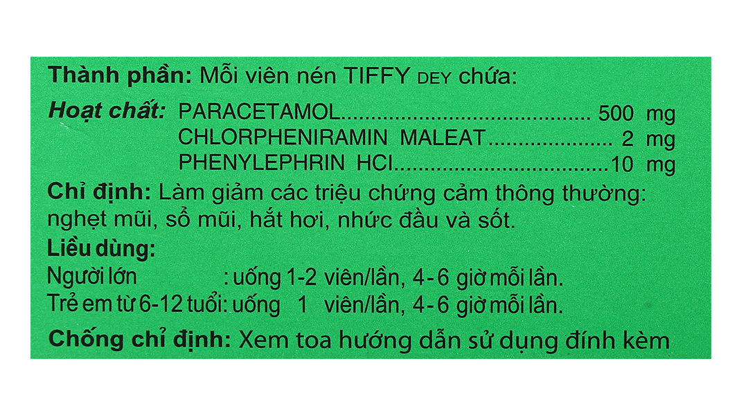 Tiffy Dey trị cảm cúm, cảm lạnh (25 vỉ x 4 viên) 03/2023 ...