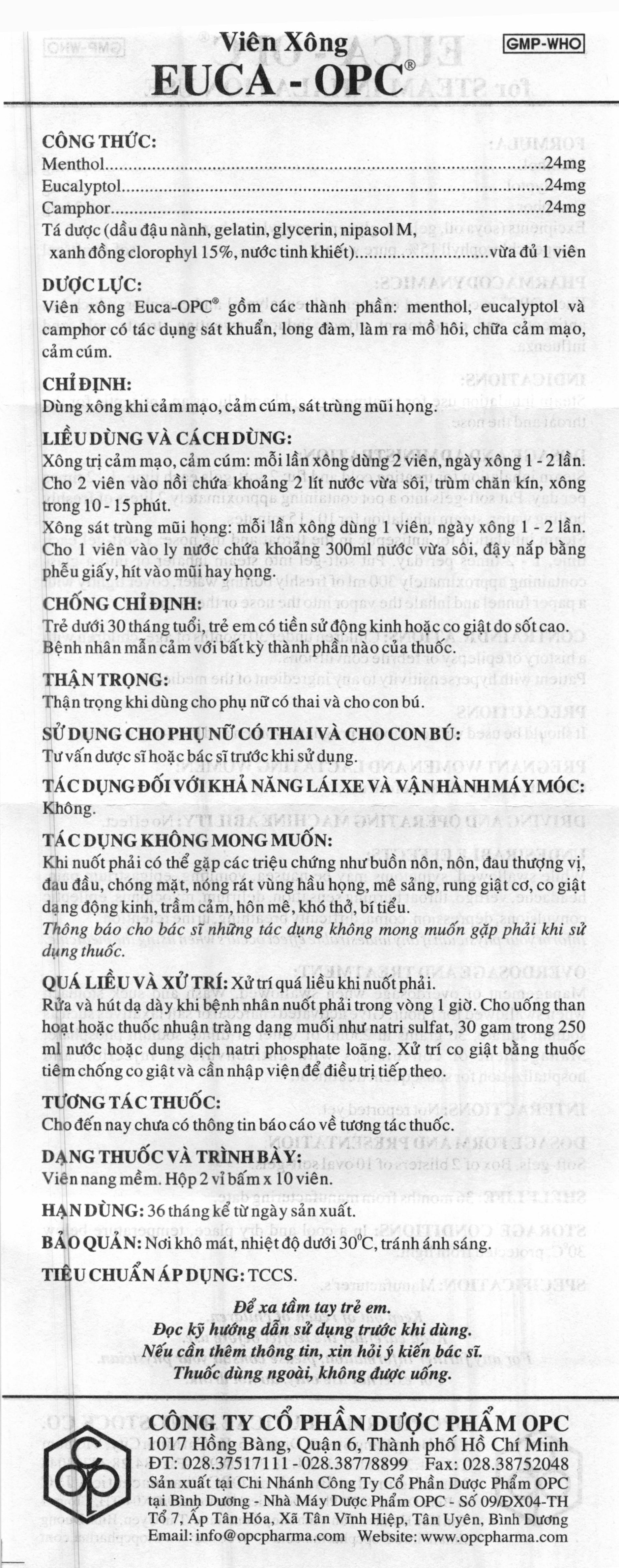 Viên xông Euca-OPC hộp 20 viên-Nhà thuốc An Khang