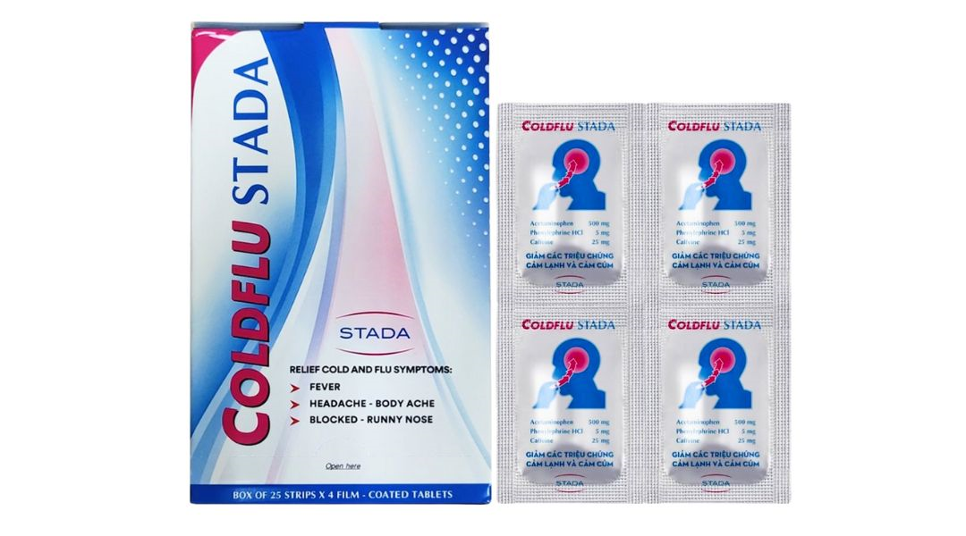 Coldflu Stada trị các triệu chứng cảm cúm: sốt, đau và xung huyết mũi ...