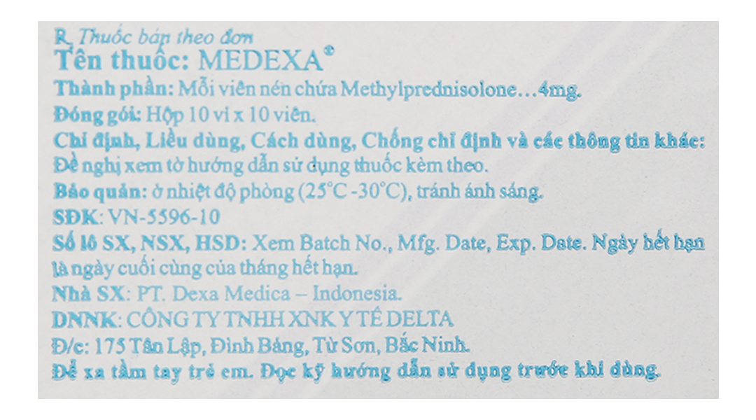Medexa 4mg thuốc kháng viêm, ức chế miễn dịch (10 vỉ x 10 viên) - 08/ ...