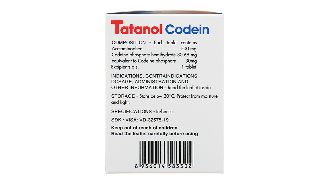 Tatanol Codein trị các cơn đau trong đau thắt lưng, đau đầu (20 vỉ x 4 ...