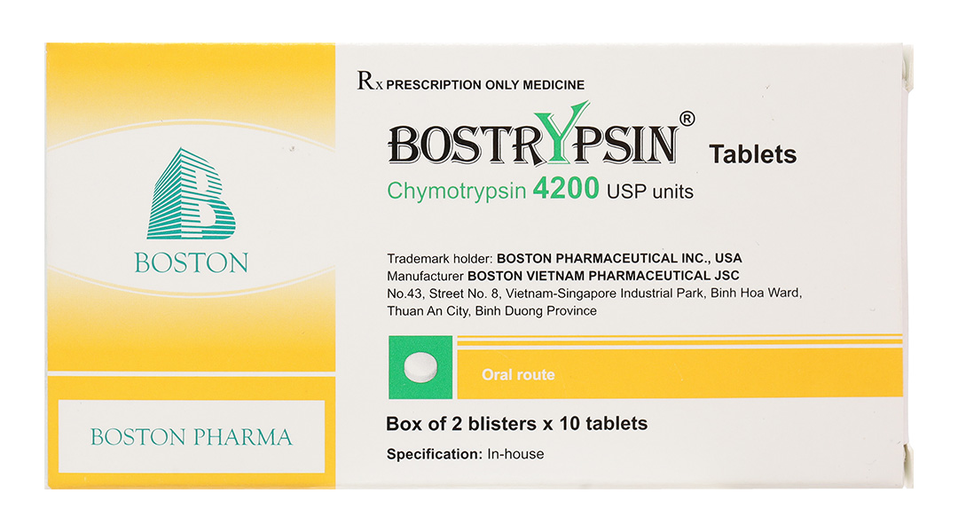 Bostrypsin 4200 USP trị phù nề sau chấn thương, phẫu thuật (2 vỉ x 10 ...