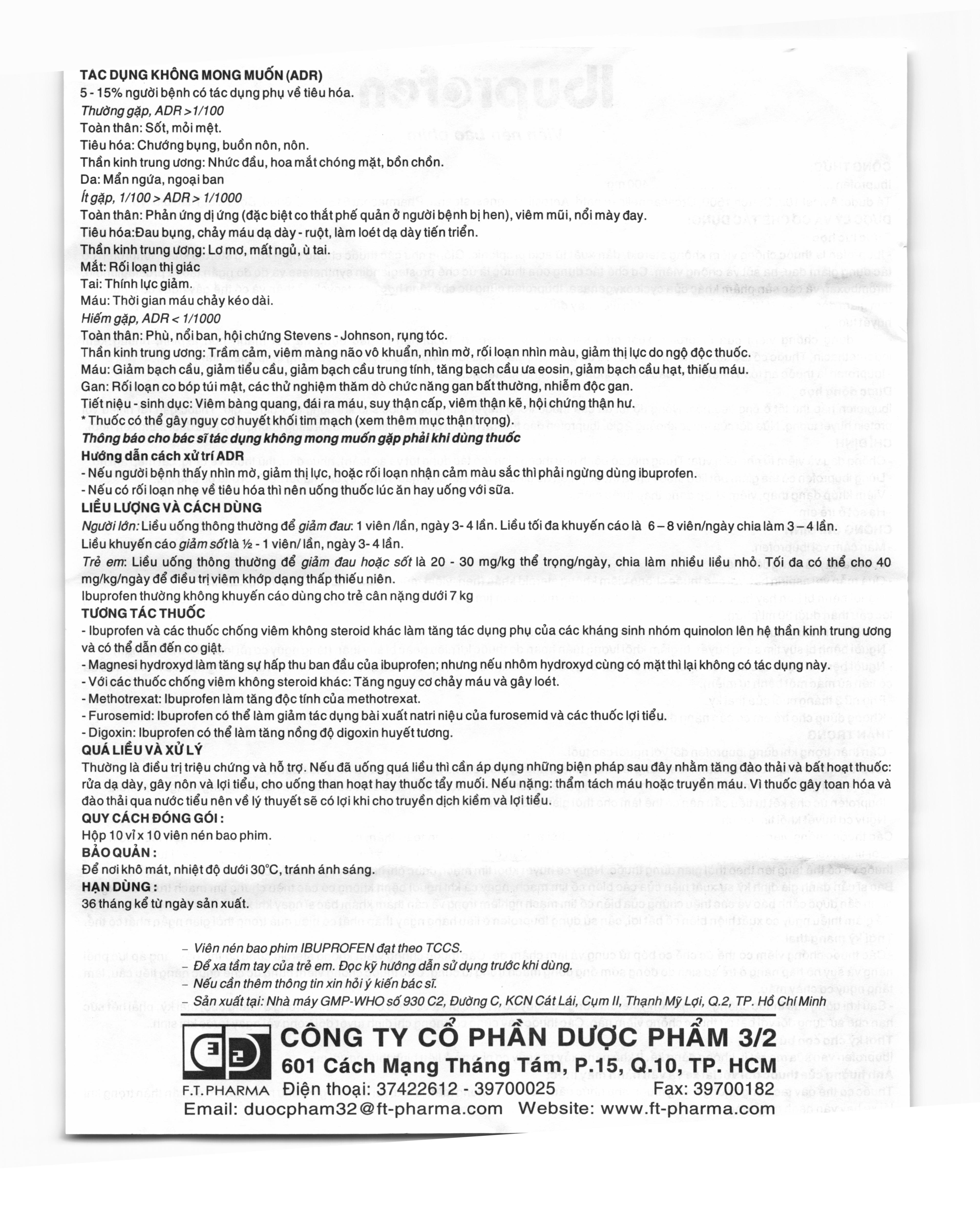 Thuốc Ibuprofen 400mg FT.Pharma hộp 100 viên-Nhà thuốc An Khang
