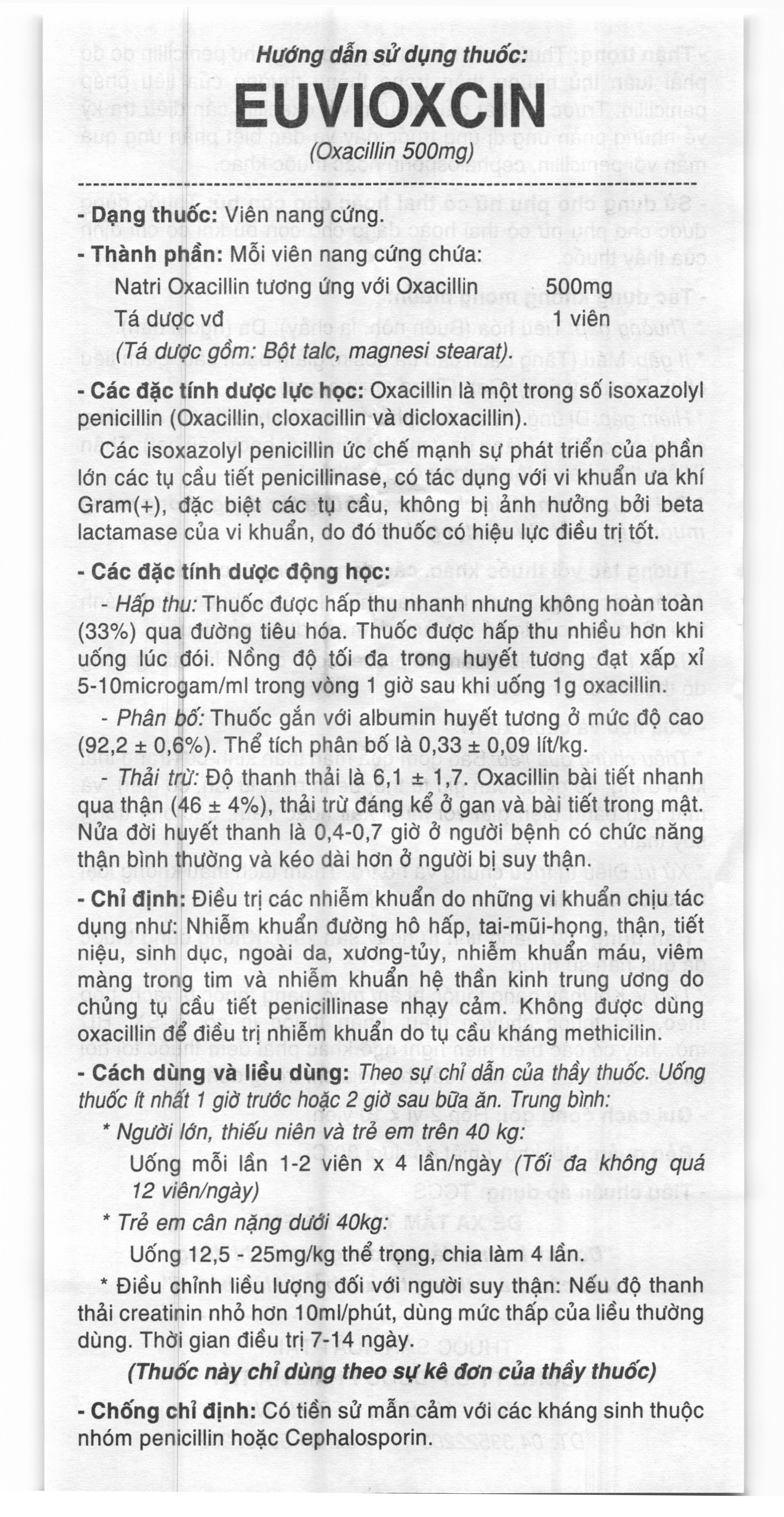 Thuốc kháng sinh Euvioxcin 500mg hộp 20 viên-Nhà thuốc An Khang