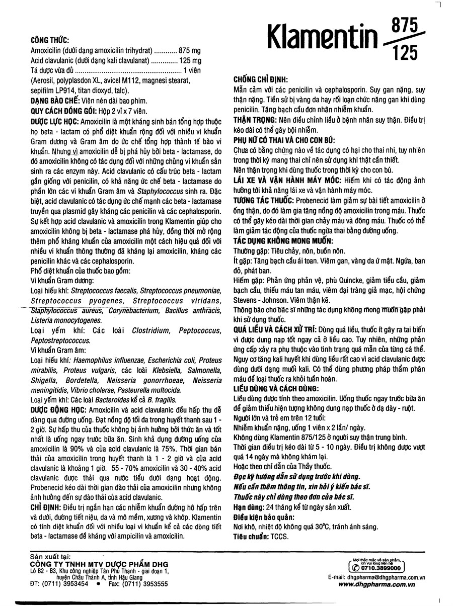 Thuốc kháng sinh Klamentin 875mg/125mg hộp 14 viên-Nhà thuốc An Khang