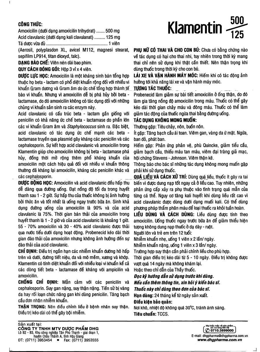 Thuốc kháng sinh Klamentin 500mg/125mg hộp 12 viên-Nhà thuốc An Khang