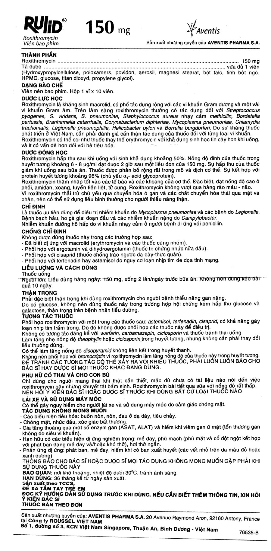 Thuốc kháng sinh Rulid 150mg hộp 10 viên-Nhà thuốc An Khang