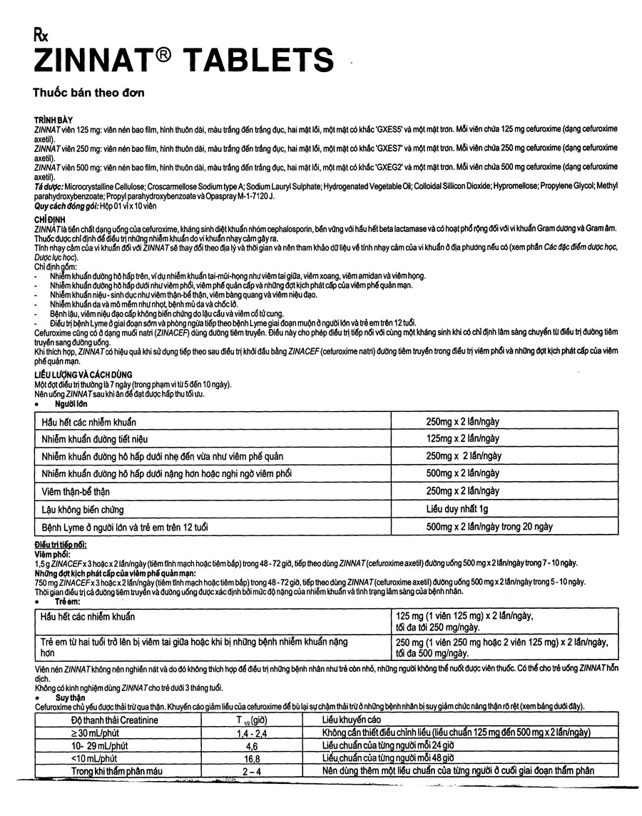 Zinnat Tablets 500mg trị nhiễm khuẩn (1 vỉ x 10 viên) 04/2023 ...