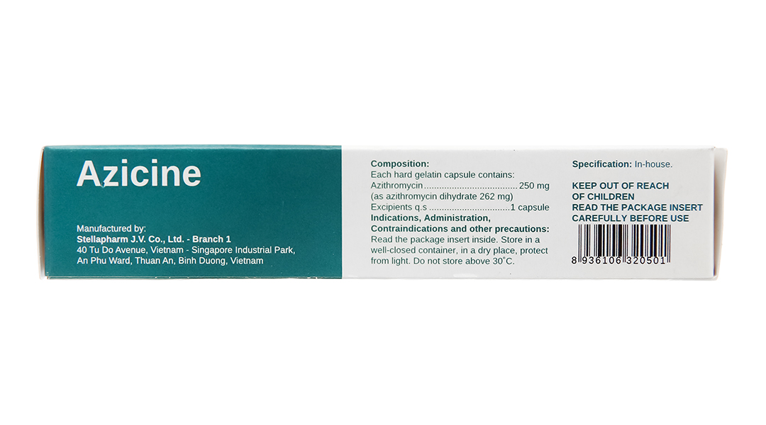 Azicine 250mg trị viêm họng, viêm amidan, viêm xoang (1 vỉ x 6 viên ...
