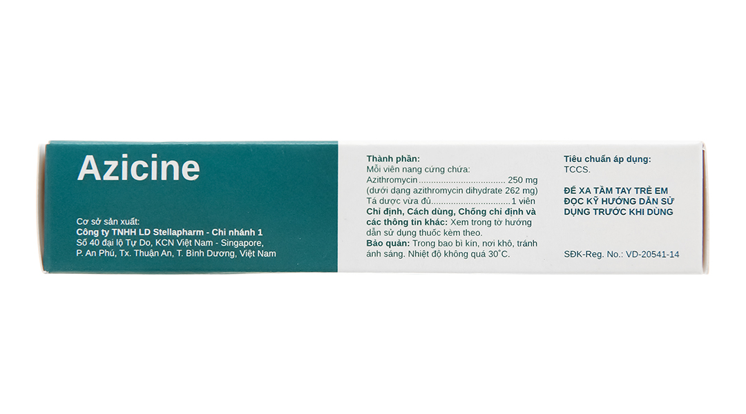 Azicine 250mg trị viêm họng, viêm amidan, viêm xoang (1 vỉ x 6 viên ...