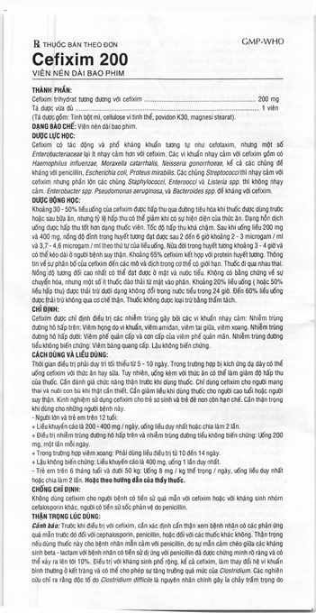 Thuốc kháng sinh Cefixim VPC 200mg hộp 10 viên