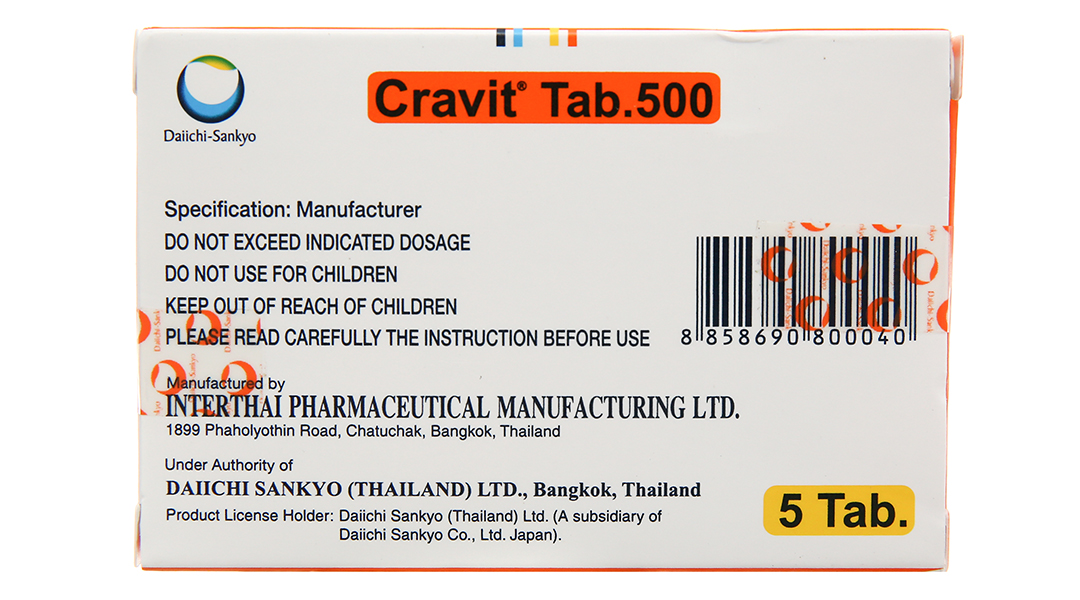 Cravit Tab.500 trị nhiễm khuẩn (1 vỉ x 5 viên) - 08/2024 ...