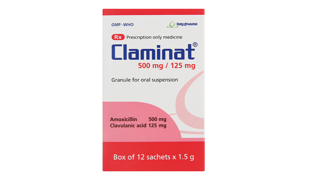Cốm pha hỗn dịch uống Claminat 500mg/125mg trị nhiễm khuẩn (12 gói x 1 ...