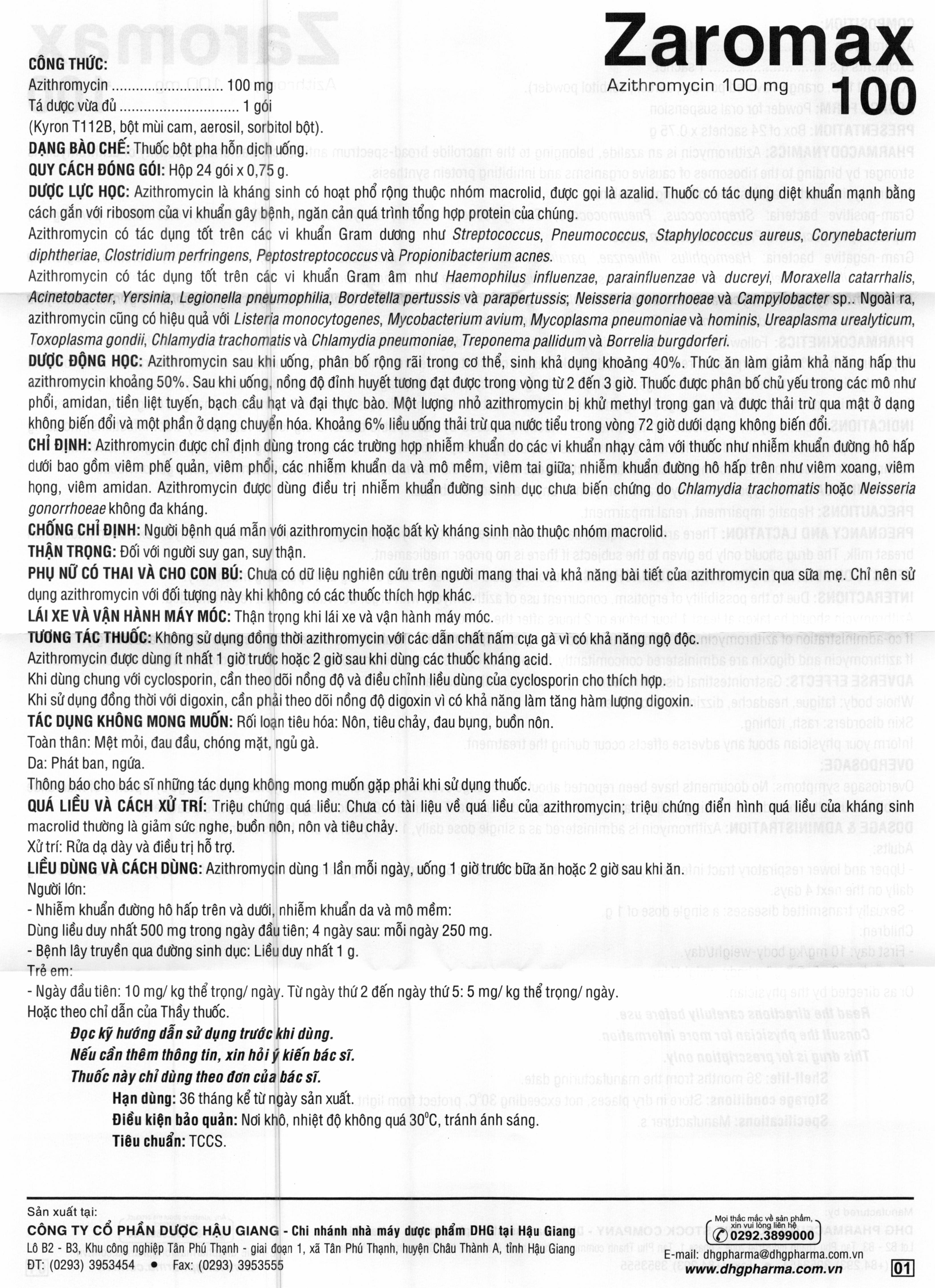 Thuốc bột Zaromax 100mg hộp 24 gói - Nhà thuốc An Khang