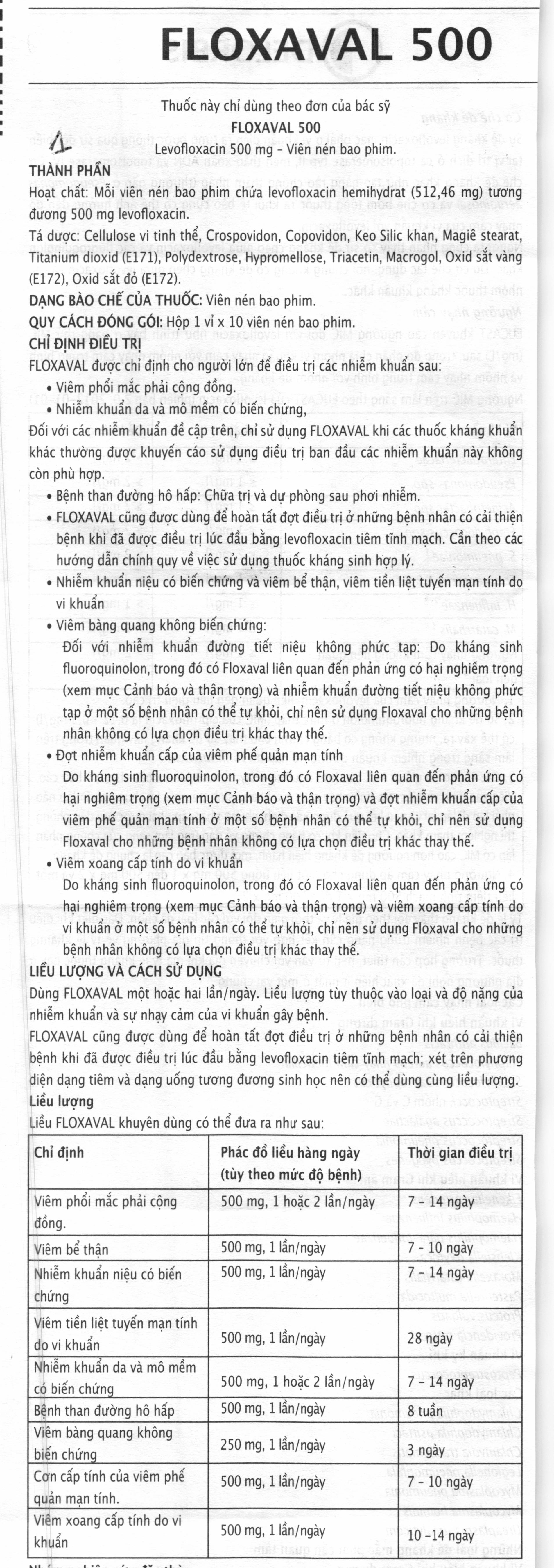 Thuốc Floxaval 500mg hộp 10 viên-Nhà thuốc An Khang