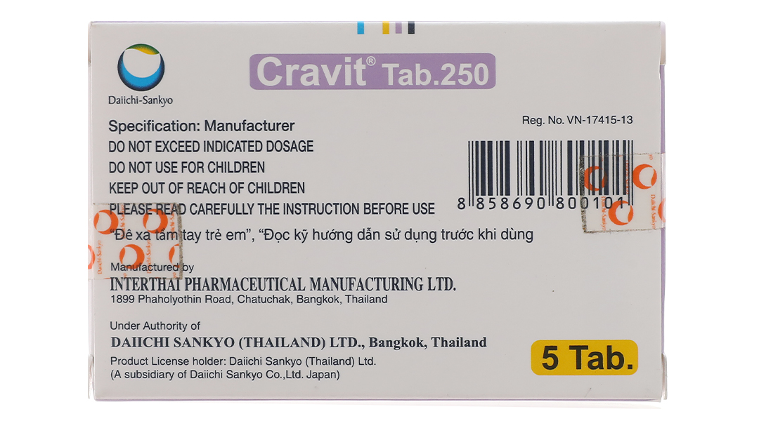 Cravit Tab 250 trị nhiễm khuẩn (1 vỉ x 5 viên) - 06/2024 ...