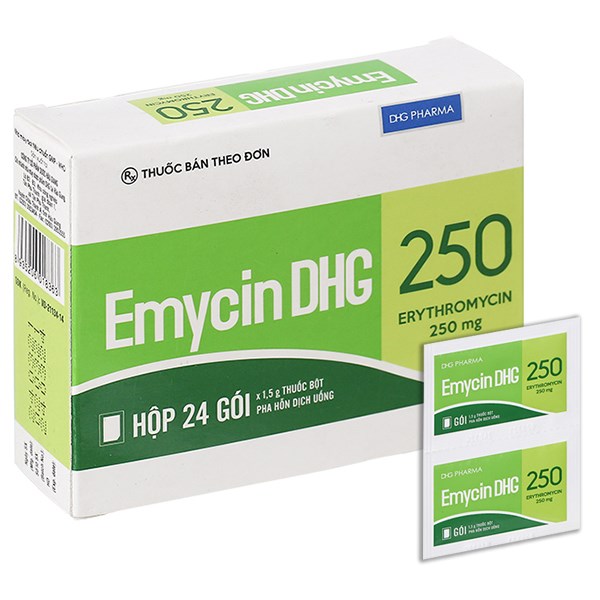 Bột pha hỗn dịch uống Emycin DHG 250 trị nhiễm khuẩn (24 gói x 1.5g ...