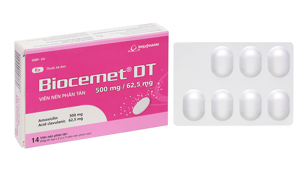 Biocemet DT 500mg/62,5mg trị nhiễm khuẩn do vi khuẩn nhạy cảm (2 vỉ x 7 ...