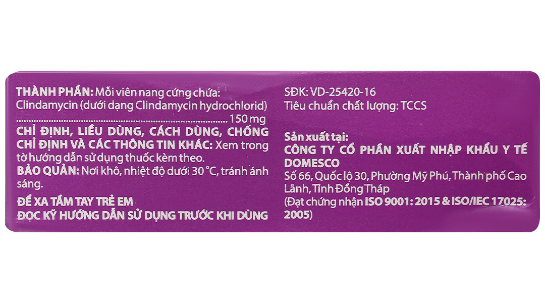 Clindamycin 150mg điều trị nhiễm khuẩn (5 vỉ x 10 viên) - 08/2024 ...