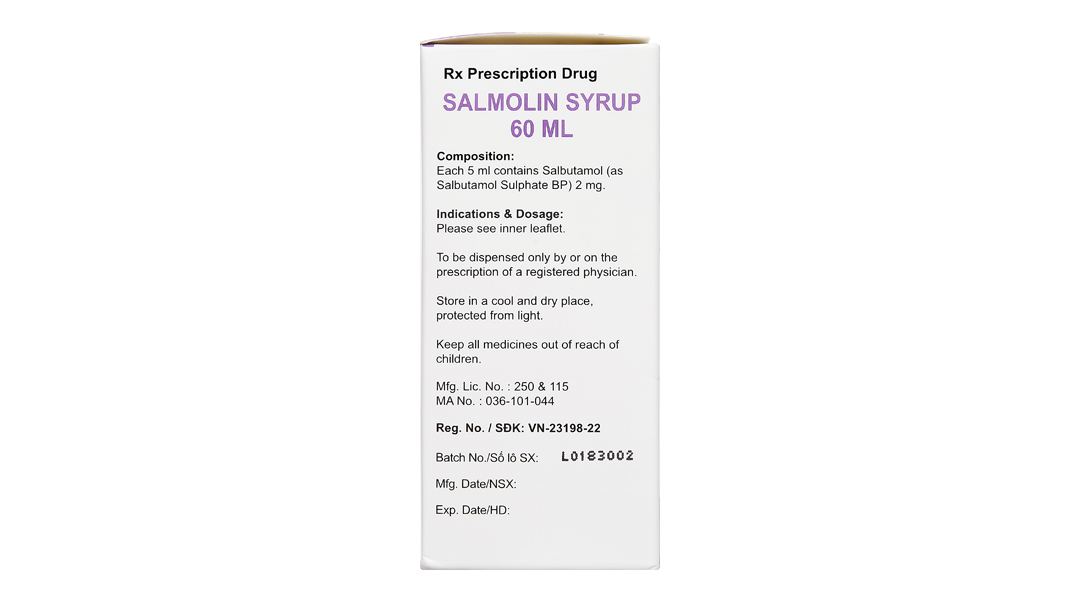 Salmolin Syrup 2mg/5ml trị bệnh hen, co thắt phế quản chai 60ml - 08/ ...