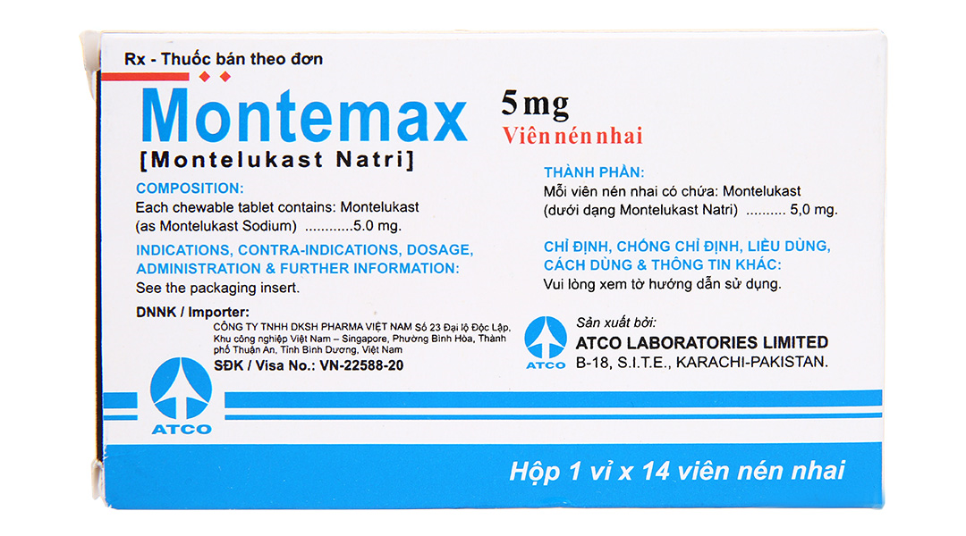 Viên nhai Montemax 5mg trị hen phế quản mãn tính (1 vỉ x 14 viên) - 08/ ...