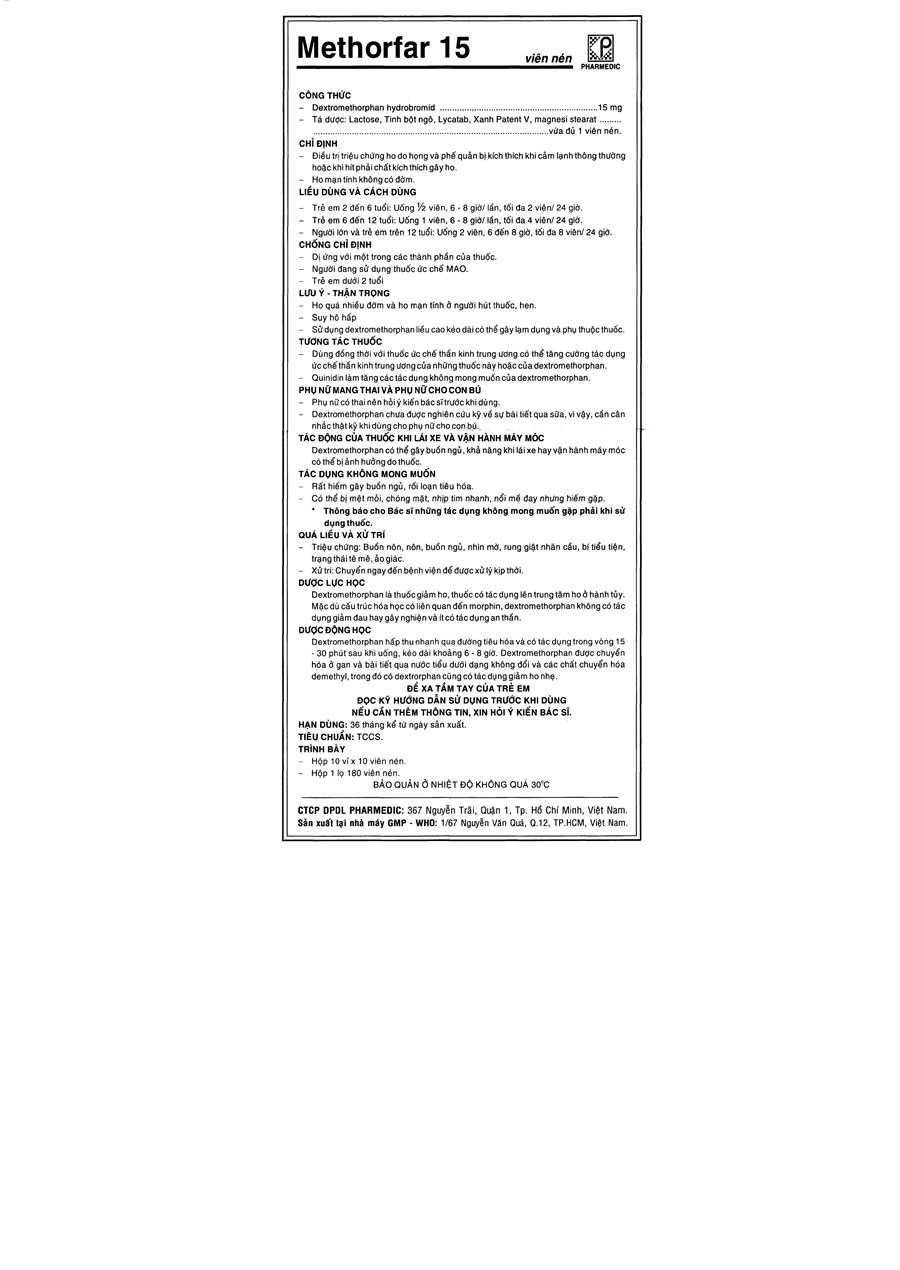 Thuốc Methorfar 15mg hộp 100 viên-Nhà thuốc An Khang