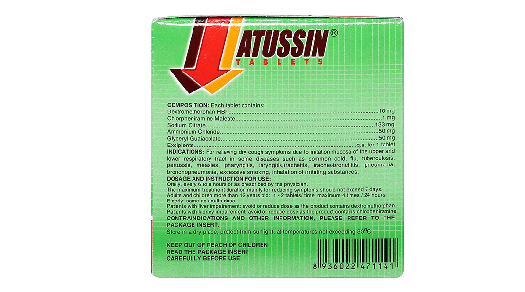 Atussin trị các chứng ho trong bệnh lý hô hấp (25 vỉ x 4 viên) - 08/ ...