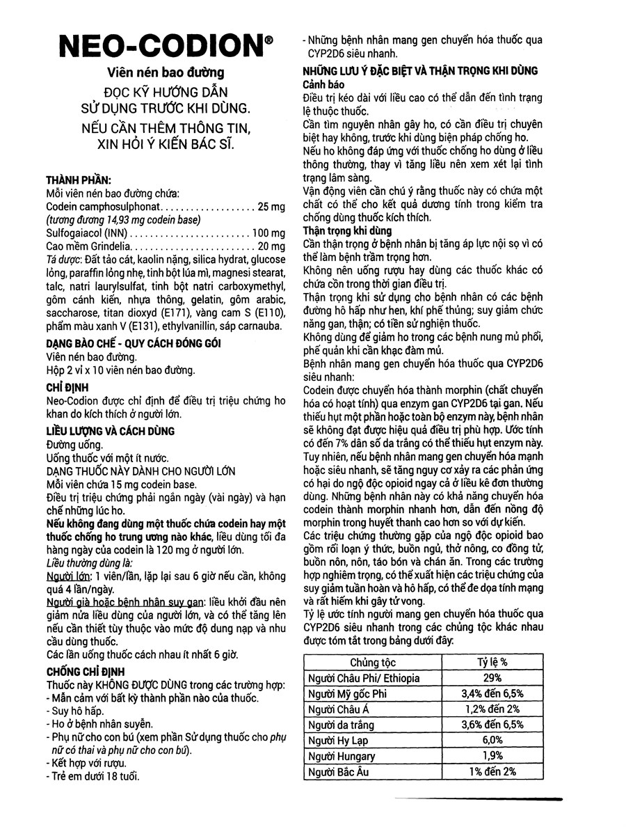 Thuốc Neo-Codion hộp 20 viên-Nhà thuốc An Khang