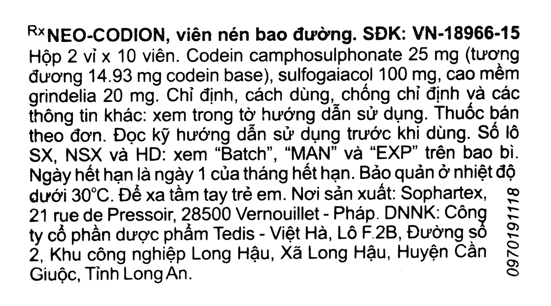 Neo-Codion trị ho khan, ho do kích ứng (2 vỉ x 10 viên) 03/2023 ...
