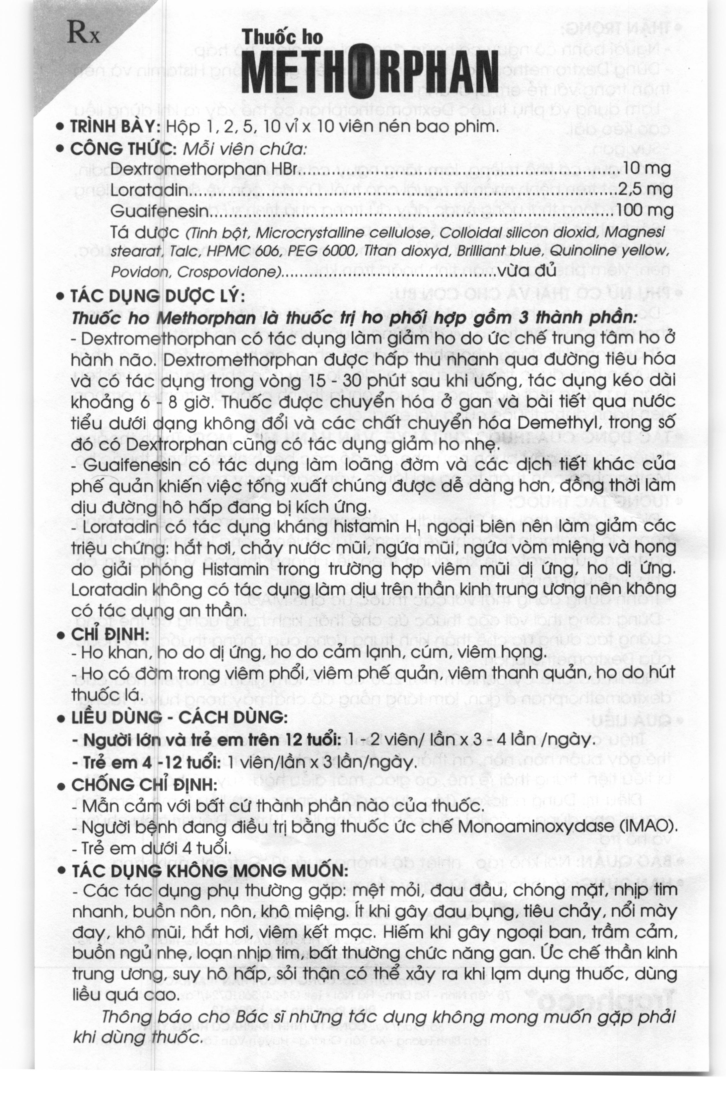 Methorphan trị ho khan, long đờm, chống dị ứng - Nhà thuốc An Khang