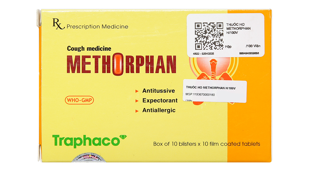 Methorphan trị ho trong bệnh lý hô hấp (10 vỉ x 10 viên) - 08/2024 ...