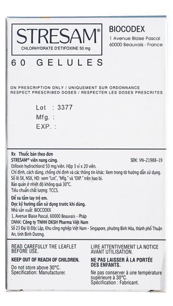 Stresam 50mg trị rối loạn lo âu (3 vỉ x 20 viên) - 08/2024 ...