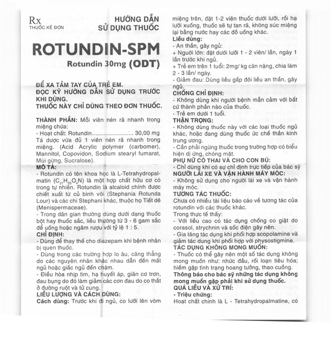 Rotundin-SPM 30mg an thần, giảm lo âu
