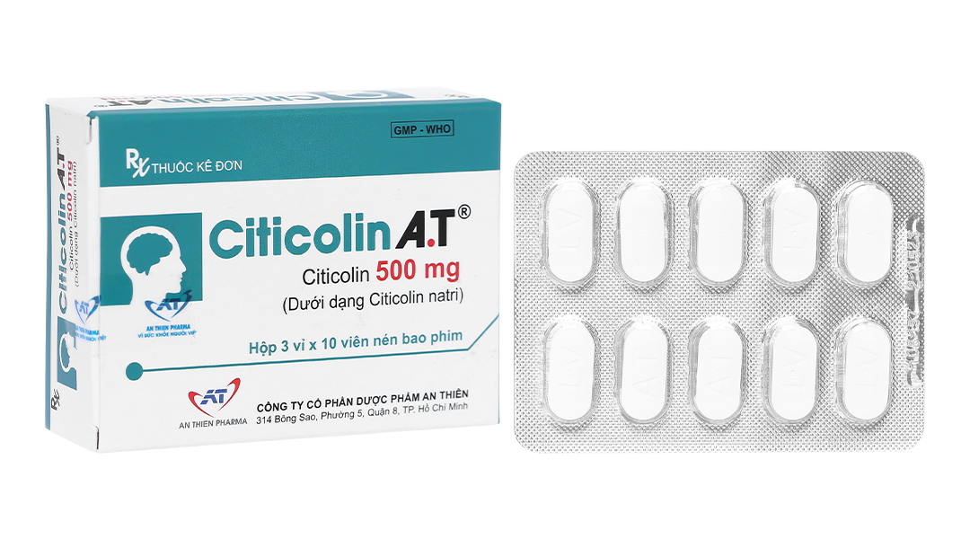 Citicolin A.T 500mg trị bệnh não cấp, Parkinson (3 vỉ x 10 viên) - 08/ ...