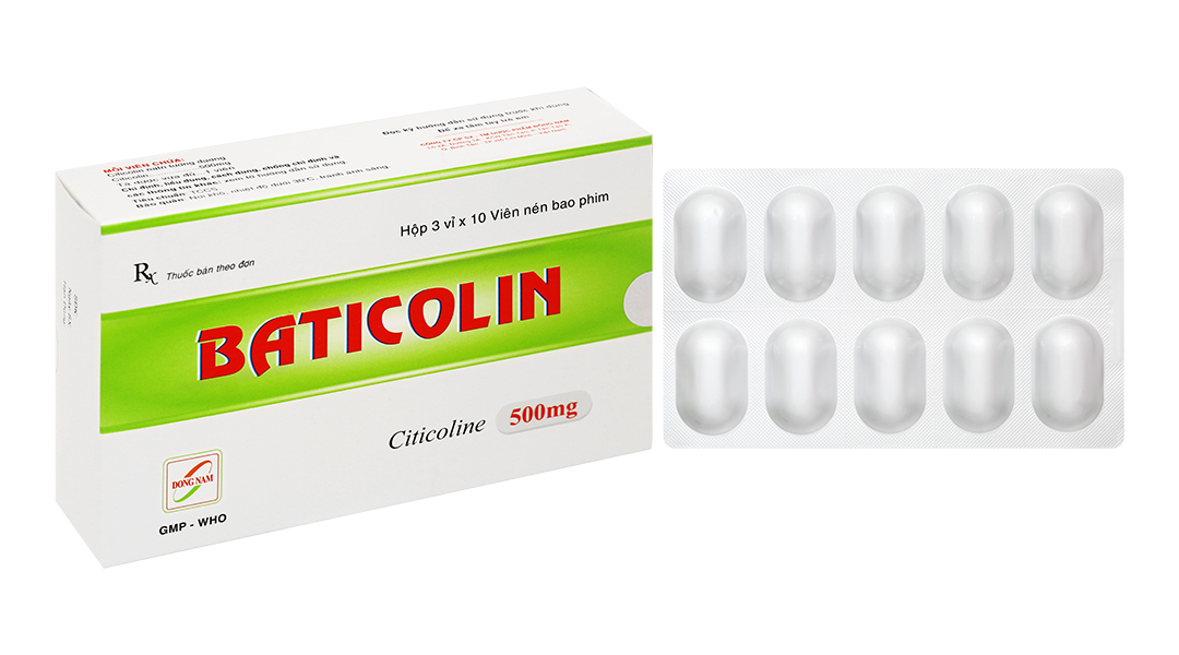 Baticolin 500mg trị bệnh mạch máu não, chấn thương sọ não (3 vỉ x 10 ...