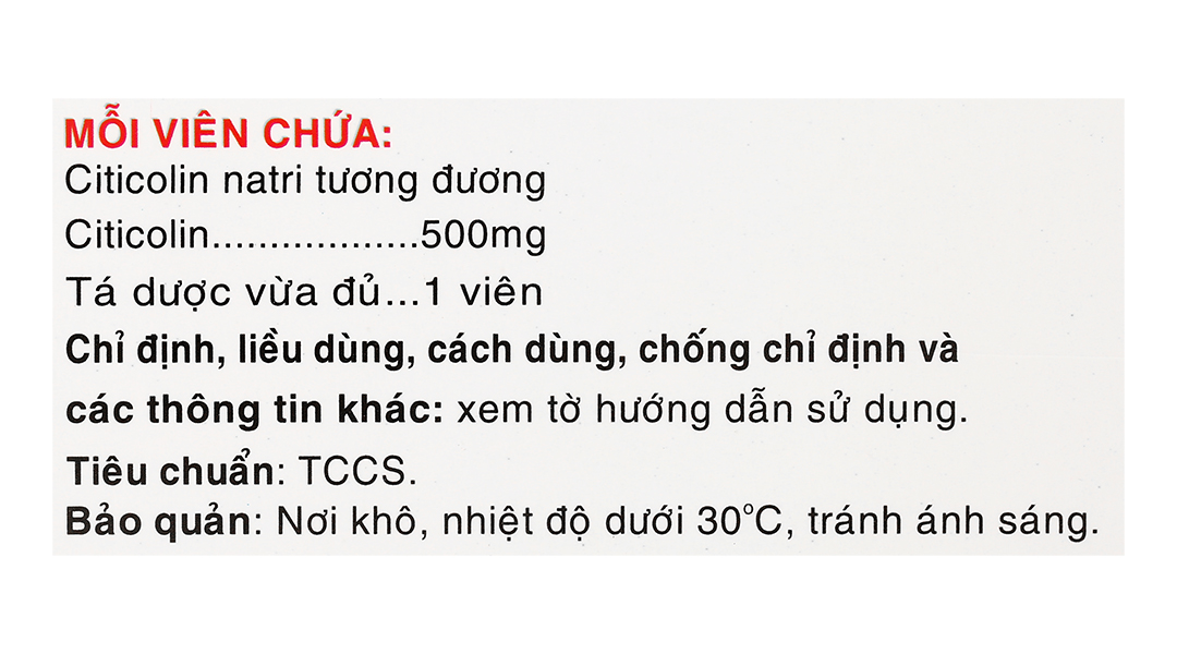 Baticolin 500mg trị bệnh mạch máu não, chấn thương sọ não (3 vỉ x 10 ...