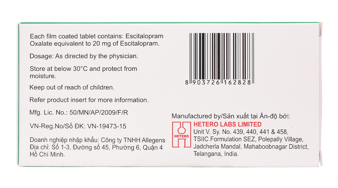Eslo-20 trị trầm cảm, rối loạn lo âu (3 vỉ x 10 viên) - 08/2024 ...