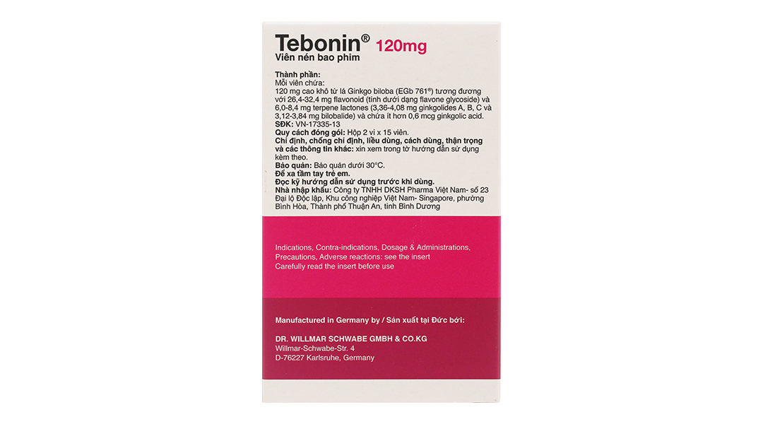 Tebonin 120mg tuần hoàn máu não, cải thiện trí nhớ (2 vỉ x 15 viên ...