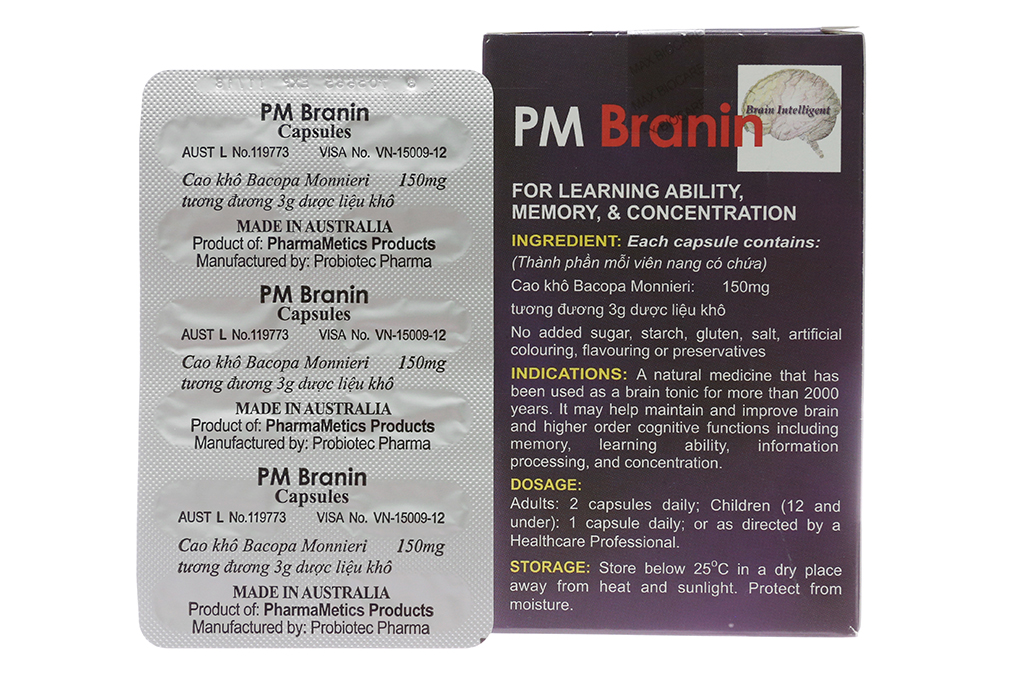 PM Branin 150mg cải thiện các chức năng não, cải thiện trí nhớ (5 vỉ x ...