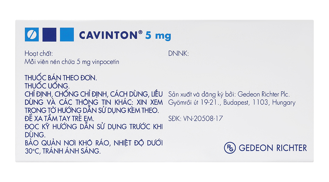 Cavinton 5mg giúp giảm các triệu chứng tâm thần (2 vỉ x 25 viên) - 08/ ...