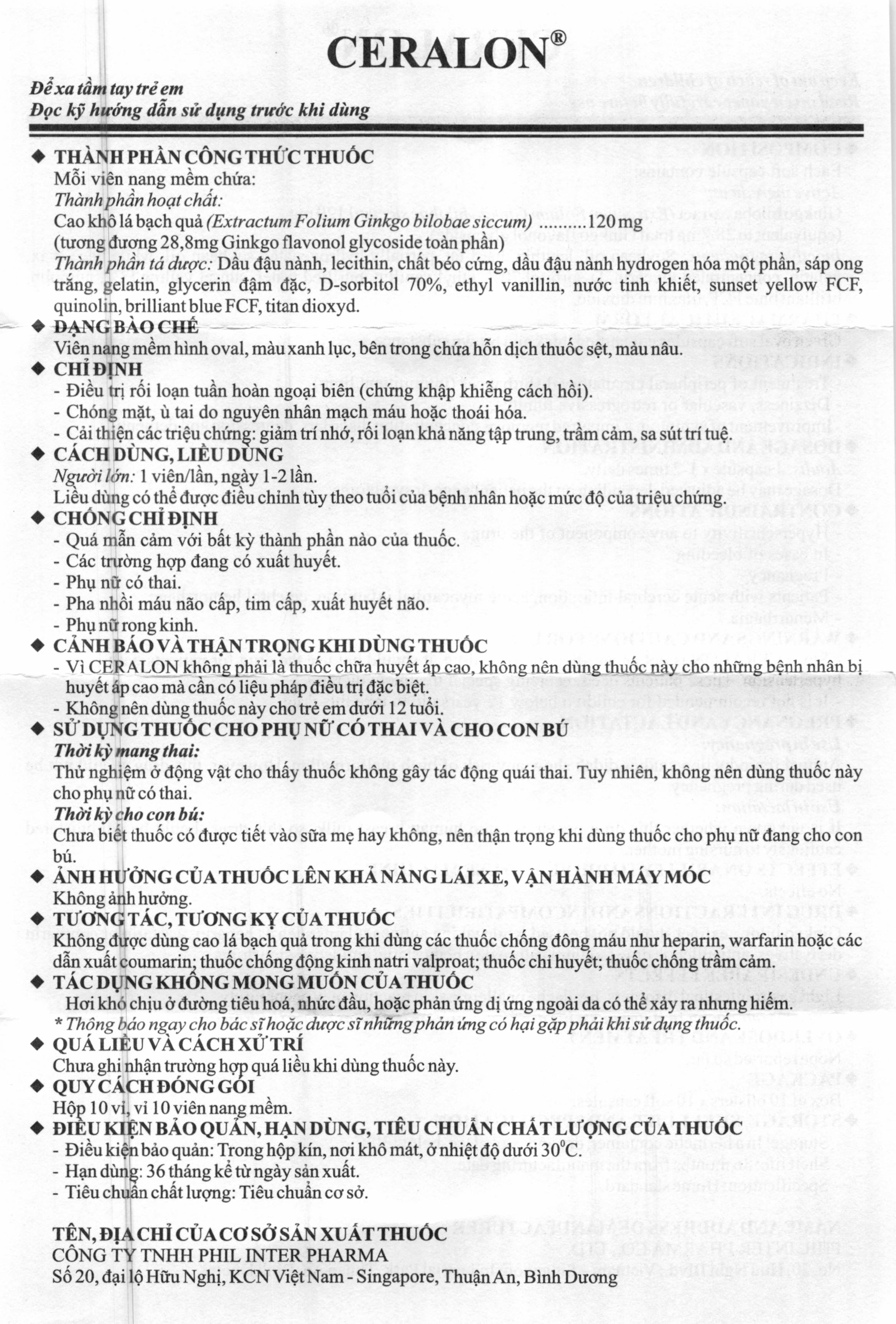 Thuốc tuần hoàn não Ceralon 120mg - Nhà thuốc An Khang