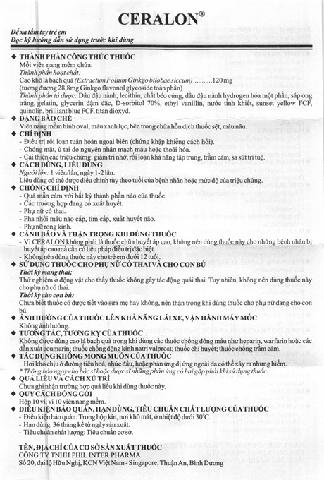 Ceralon 120mg tuần hoàn máu não, cải thiện trí nhớ (10 vỉ x 10 viên) 04 ...
