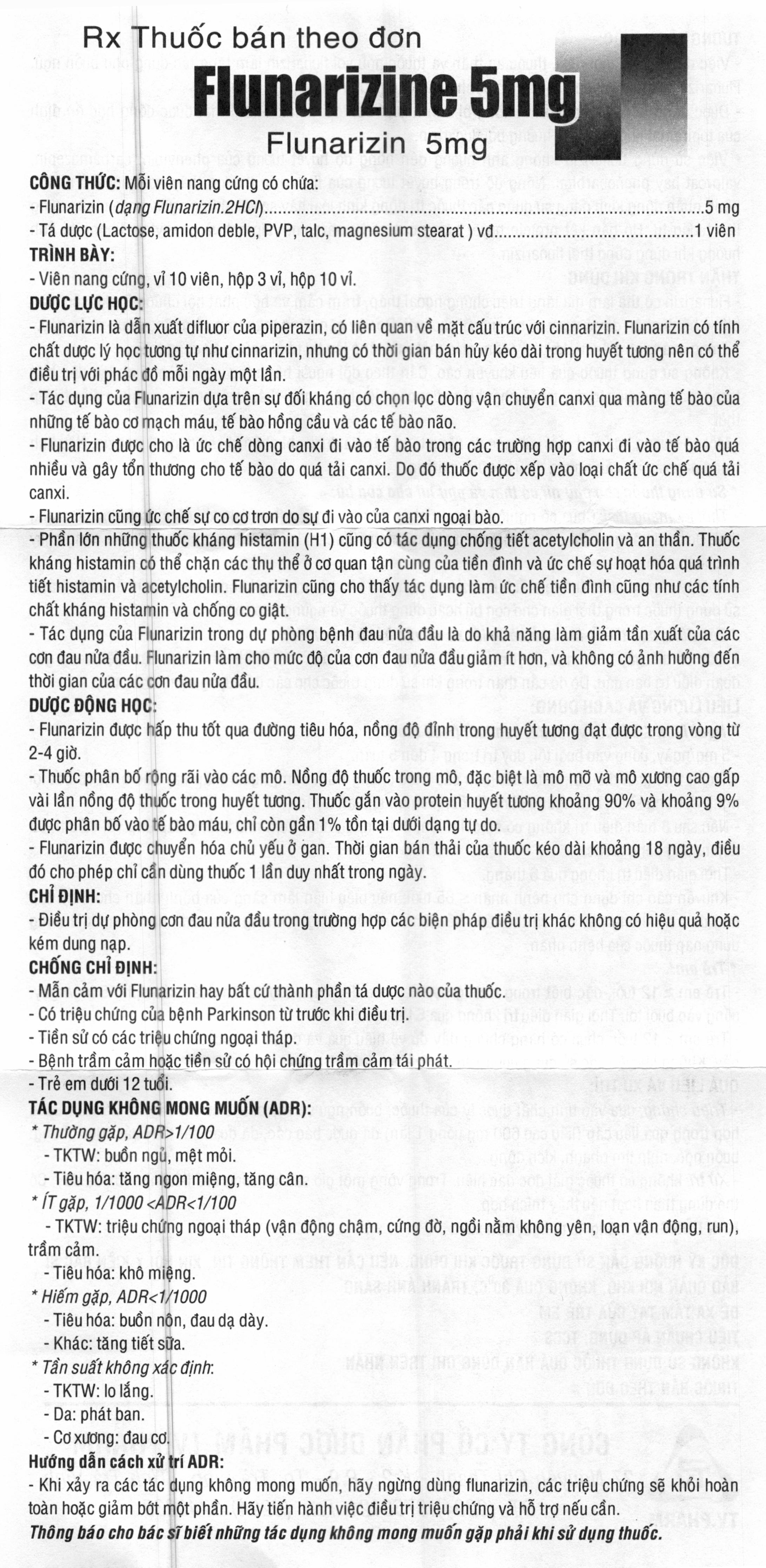 Flunarizine 5mg hộp 30 viên điều trị đau nửa đầu-Nhà thuốc An Khang