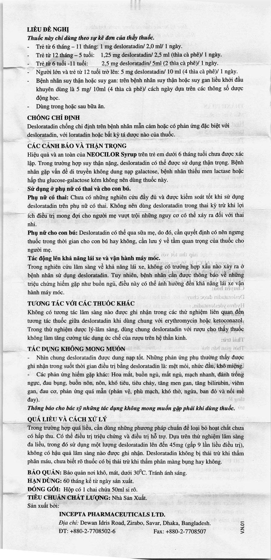 Siro Neocilor chai 50ml-Nhà thuốc An Khang