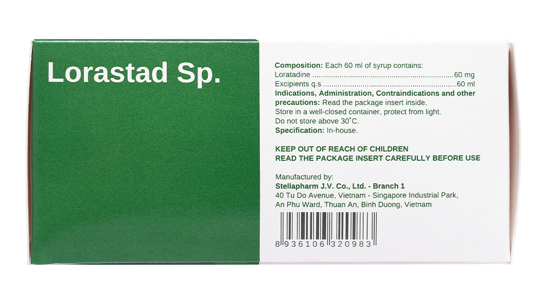 Siro Lorastad Sp. giảm triệu chứng viêm mũi và mề đay mạn tính chai ...