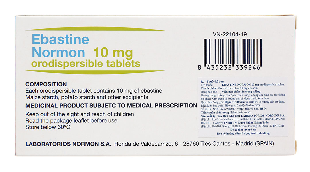 Ebastine Normon 10mg Orodispersible tablets trị viêm mũi, mày đay (2 vỉ ...