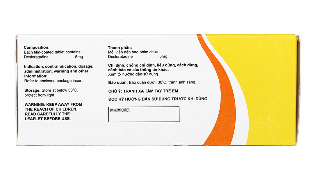 Des-OD 5mg giảm triệu chứng viêm mũi dị ứng, mề đay (10 vỉ x 10 viên ...