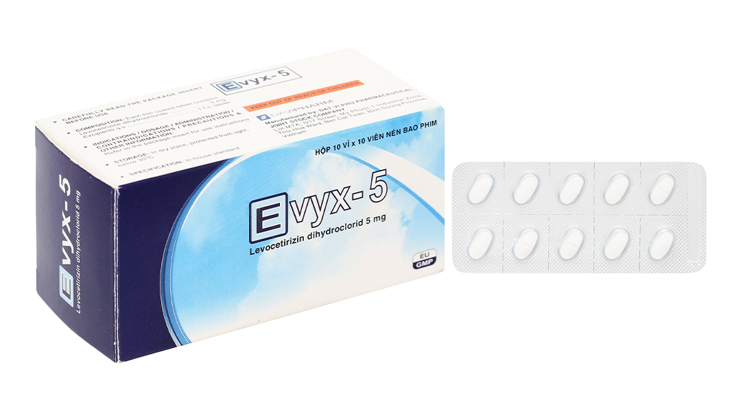 Evyx-5 giảm các triệu chứng do viêm mũi dị ứng, mày đay vô căn (10 vỉ x 10 viên) - 08/2024 ...