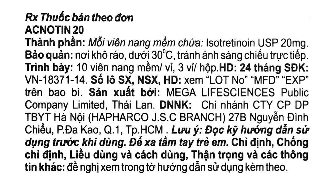 Acnotin 20 trị mụn trứng cá (3 vỉ x 10 viên) - 08/2024 ...